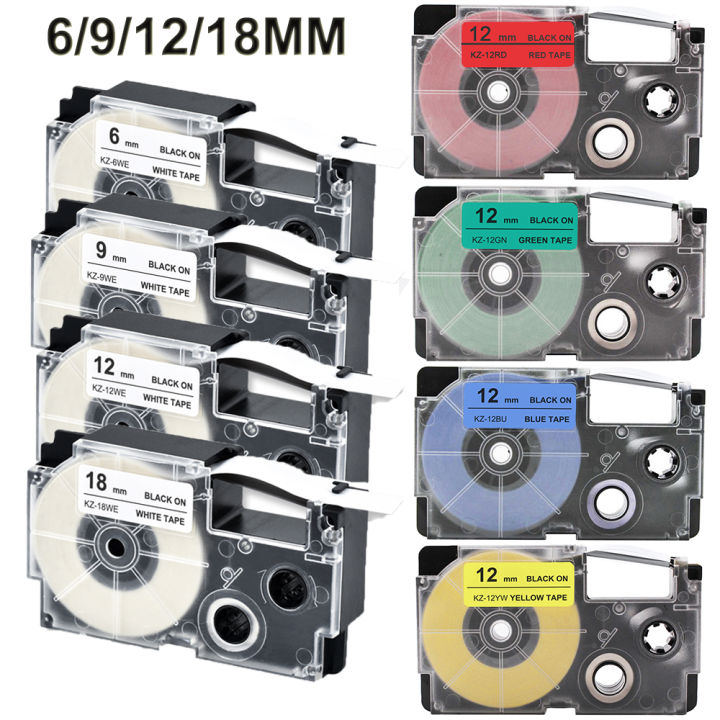 6/9/12/18mm Label Tape Compatible Casio Label Printer XR Tape XR-12WE ...