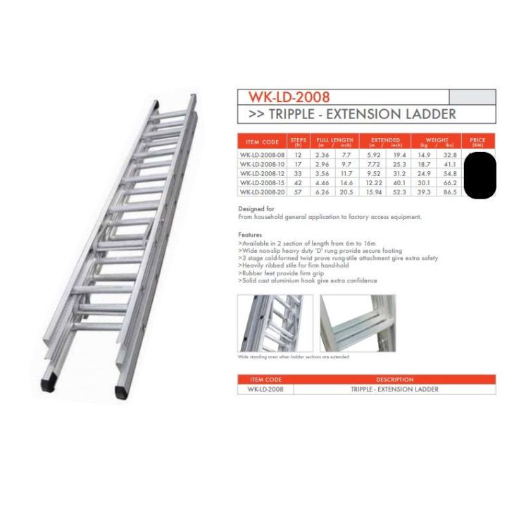 Heavy Duty Triple Extension Ladder 10'X10'X10'(FEET)/ SINGLE POLE 10FT ...