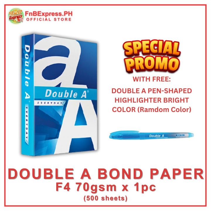 Double A Bond Paper 70GSM 500 Sheets (F4) W/ Free 1pc Double A Pen ...
