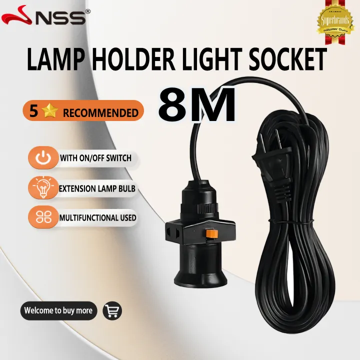 NSS E27 Plug in Light Socket Adapter with On/Off Switch Extension Lamp ...
