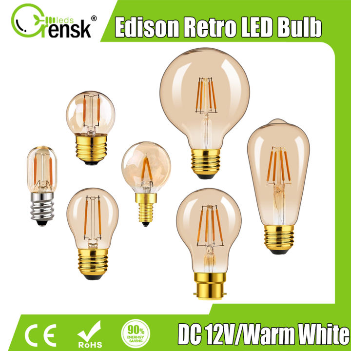 Low Voltages DC 12V Led Edison Bulbs E27 E12 E14 Base 1W 2W 4W LED Filament Bulb Retro Amber ...