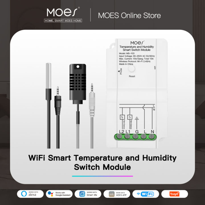 WiFi Smart Temperature Humidity Switch Module Sensor Dual Relay Output Smart Life App Wireless ...