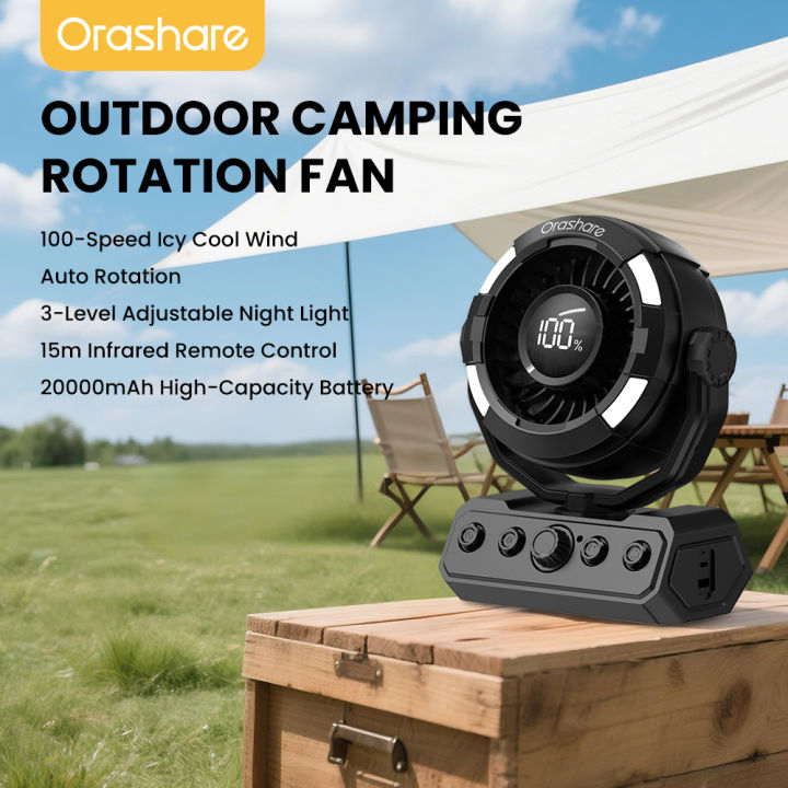 Orashare DF09 20000mAh Rechargeable Camping Fan 100-Speed Remote 180 ...