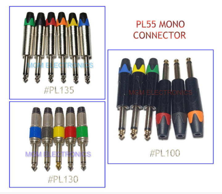 PL55 MONO MICROPHONE PLUG, 6.35 AUDIO CONNECTOR, COLORED RING BLACK ...