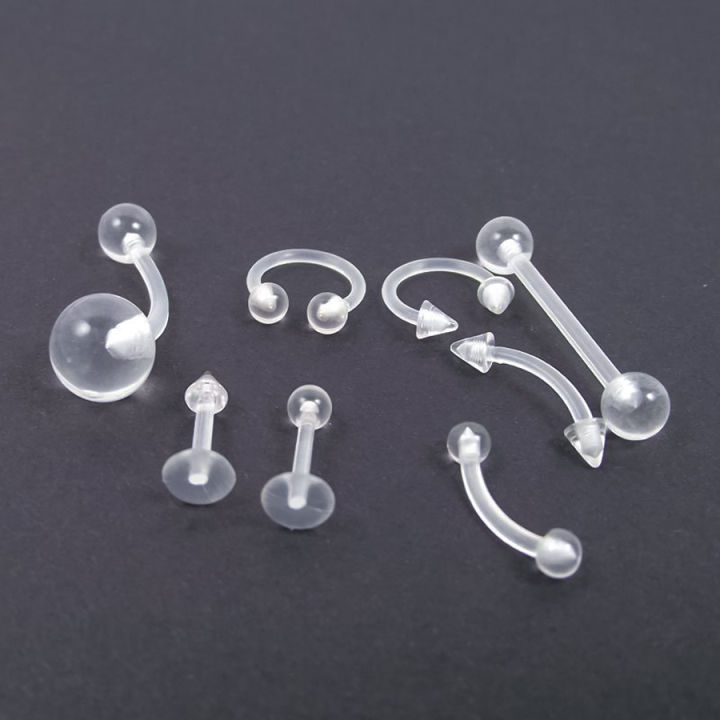 1Pc Clear Acrylic Ball Punk Bar Belly Lip Ring Silicone Eyebrow ...