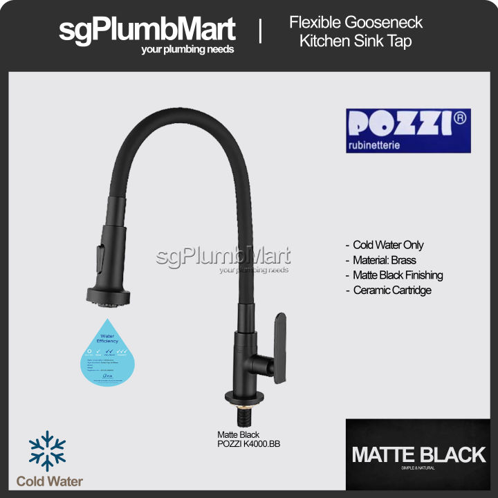 Pozzi x sgPlumbMart Matte Black Flexible Kitchen Sink Black Tap K4000BB ...