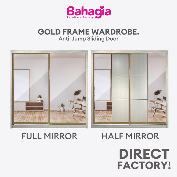 New Design Gold Frame 6x8ft & 8x8ft Anti-Jump Sliding Door Wardrobe ...