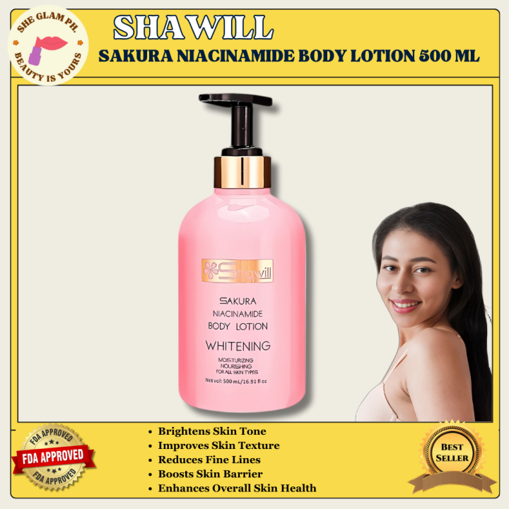 Shawill Sakura Body Lotion NIACINAMIDE Whitening Moisturizing Nourishing For All Skin Types 500 ...