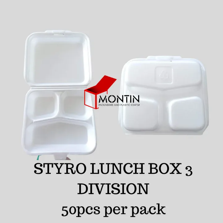50pcs Styro Lunch Box 3 Division | Lazada PH