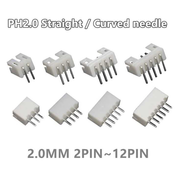100pcs /LOT JST PH2.0 Straight/Curved Needle Connector 2Pin~16Pin Male Pin Header Right Angle 90 ...