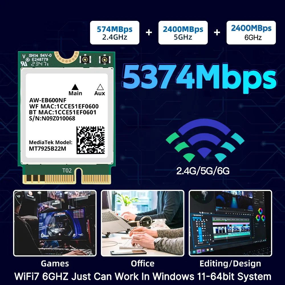 Wi-Fi 7 MT7925 M.2 Wireless Lan Card 5400Mbps key E 2.4G 5G 6G BT5.3 ...