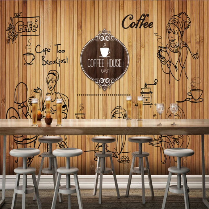Custom vintage Wooden Coffee Wallpaper Murals Coffee Shop Cafe House ...