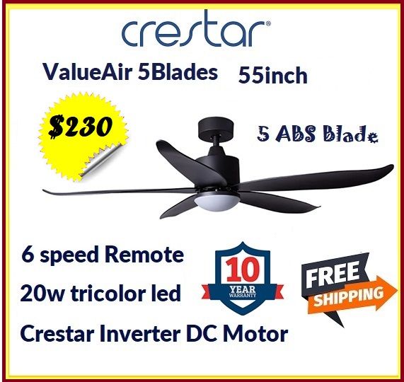 [CLIMATE VOUCHER ]Crestar ValueAir 5Blades (55 inch) Black Ceiling fan ...