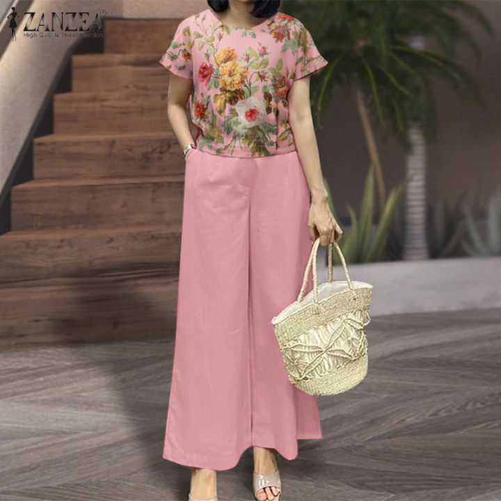 [3 Days Delivery] Hijabfab Zanzea Women 2pcs Set Short Sleeve Blouse
