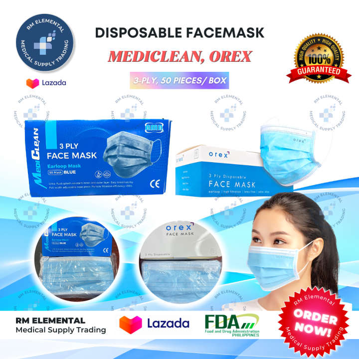 DISPOSABLE FACEMASK Indoplas, OREX 3-PLY- 50pcs (FDA APPROVED) | Lazada PH