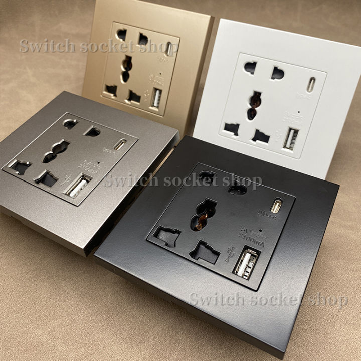 Type 86 multi-five-hole USB+type-c deluxe PC panel wall socket switch ...