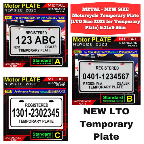 NEW LTO MOTORCYCLE TEMPORARY PLATE NEW SIZE STANDARD DESIGN METAL PLATE ...