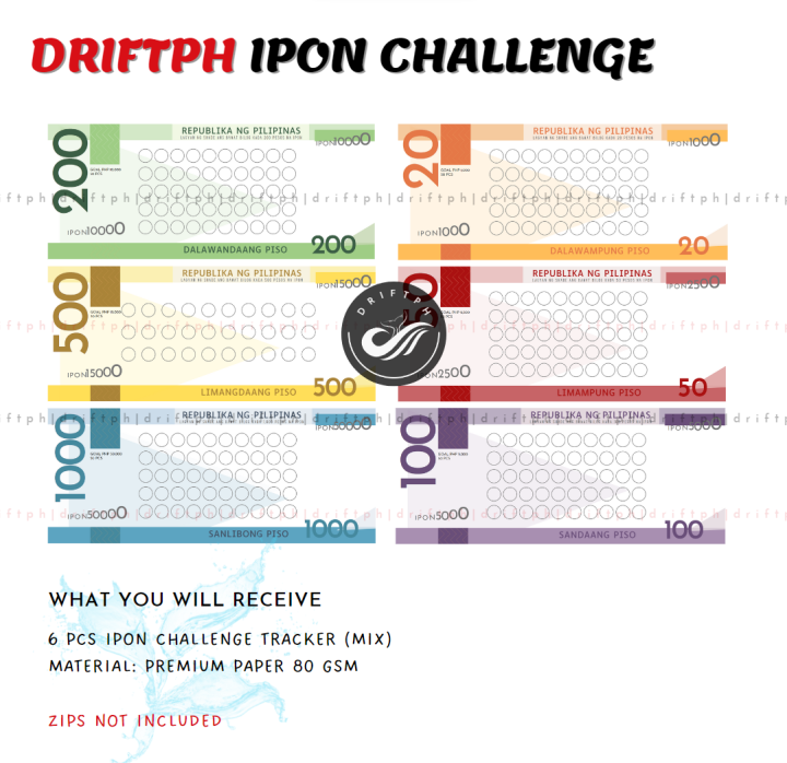 IPON CHALLENGE (A6) 20 50 100 500 1000 (Binder and zips not included ...
