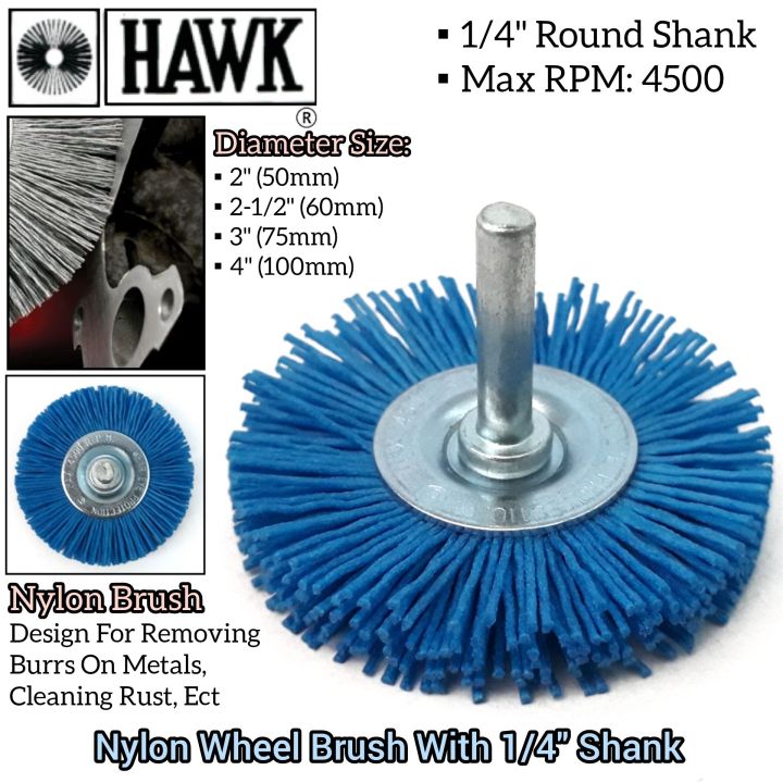 Hawk Super Heavy Duty Industrial Nylon Wheel Brush With 1/4" Shank For ...