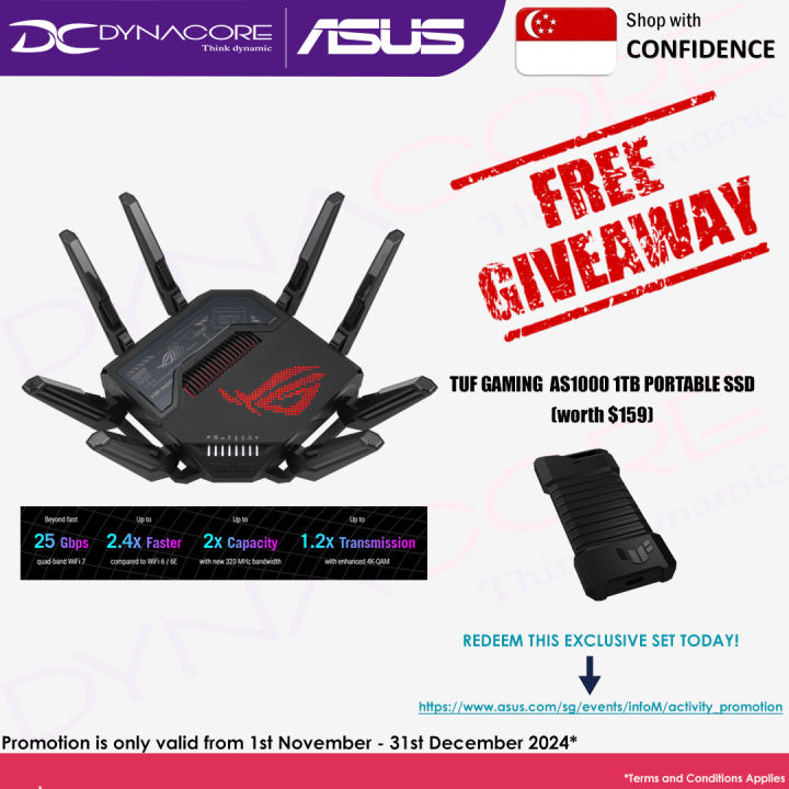 ASUS ROG Rapture GT-BE98 BE25000 Quad-band WiFi 7 (802.11be) Gaming ...