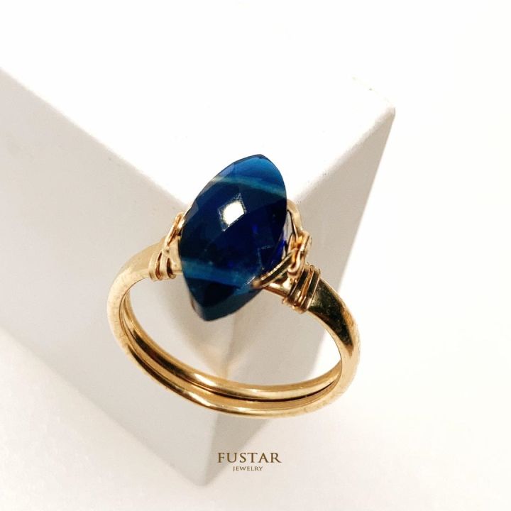 FUSTAR US 10K GOLD HANDMADE DIY BLUE RHOMBUS CRYSTAL RING ...