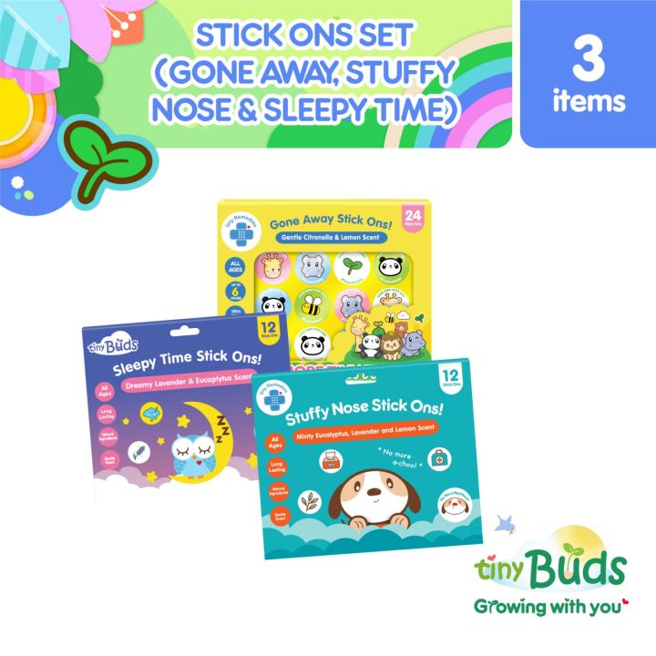 Tiny Buds Gone Away Stick Ons Gentle Citronella and Lemon Scent (24 Stickers) with Sleepy Time ...