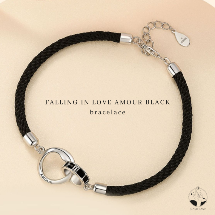 MNL💗Falling in Amour BLACK สร้อยข้อมือห่วงคล้องหัวใจ สร้อยข้อมือ สร้อยข้อมือคู่ กำไลข้อมือผู้ชาย ...