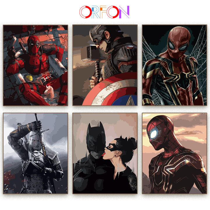 【ORFON】Paint by numbers 40*50cm DIY frame manual coloring Marvel character oil painting American ...