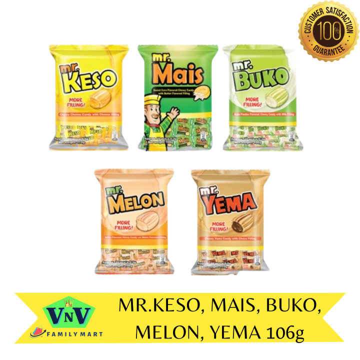 VNV MR. KESO, MAIS, BUKO, MELON, YEMA Flavored Chewy Candy 106g | Lazada PH