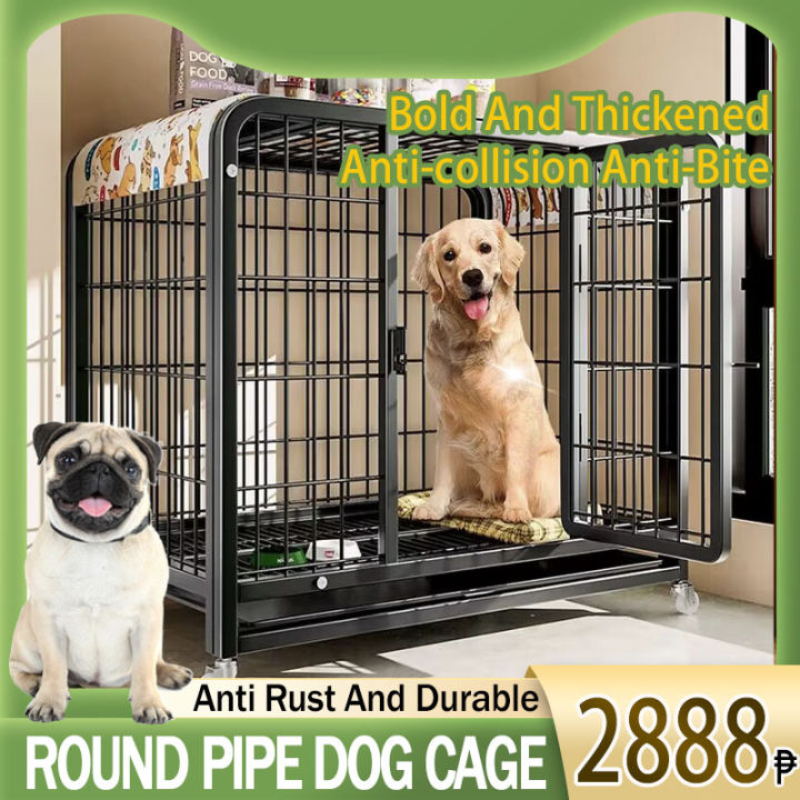 Square Tube Dog Cage Pet Cage Large Metal Dog Cage Crates with Bathroom ...
