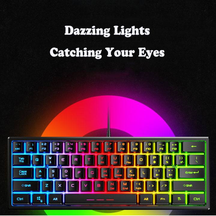 FIREWOLF Wired machanical feeling floating keyboard 61-key with gaming ...