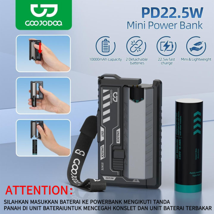 GOOJODOQ 10000mAh Fast Charging Power Bank with Detachable Battery ...