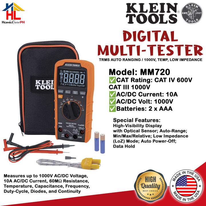 Klein Tools Digital Multi-Tester, TRMS Auto-Ranging, 1000V, Temp, Low ...