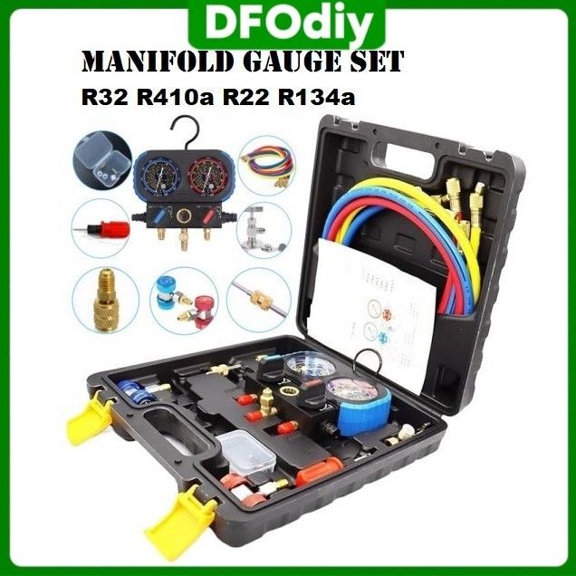 DFOdiy ALL IN 1 Premium Manifold Gauge Set R410a R134a R32 R22 Gas Meter Aircond Rumah Kereta ...