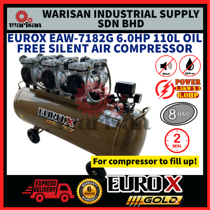 EUROX GOLD EAW -7182G 6.0HP 110L Oil Free Silent Air Compressor | Lazada
