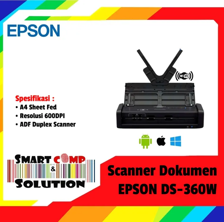 Scanner Epson WorkForce DS360W ADF WiFi A4 F4 Duplex Portable DS-360 ...