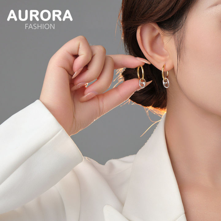 Aurora 925 Silver Fashion Trend Double Color Hoop Earrings Rings Jewelry EH789 | Lazada PH