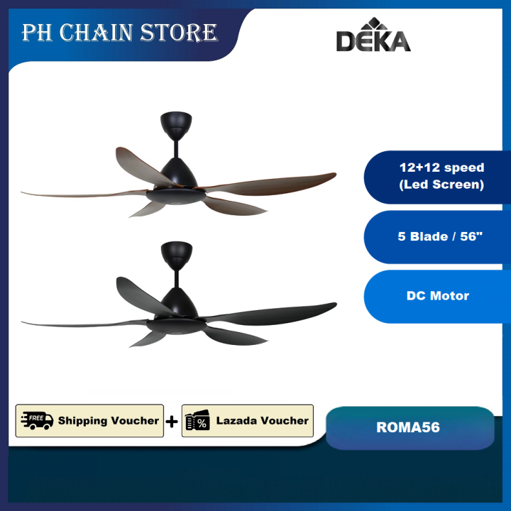(Exclusive Model) DEKA ROMA56 56" 5 Blade DC Motor Ceiling Fan (Black ...