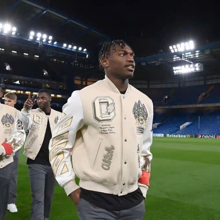 Áo Khoác Off-White™ C/O Ac Milan Varsity Jacket, Áo bomber jacket OW x AC Milan trần bông ...