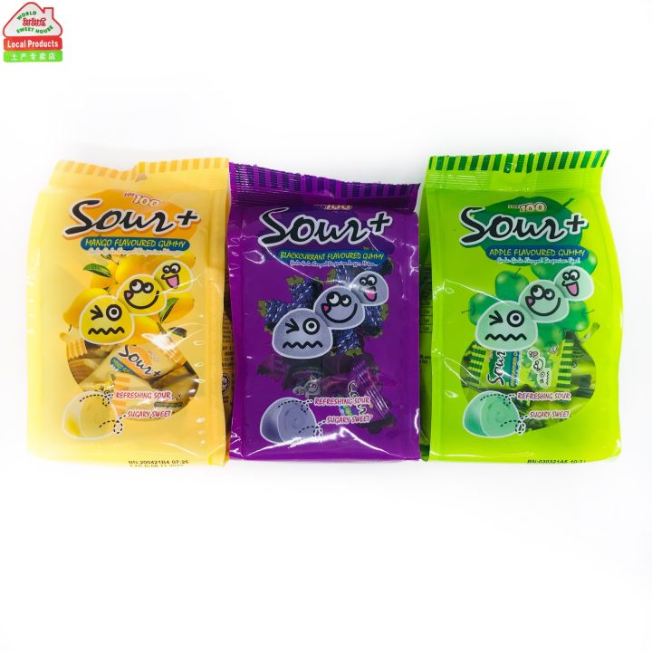 Lot 100 Sour Gummy Chewy Sweets Candy ( Mango / Grape / Apple ) 100g ...