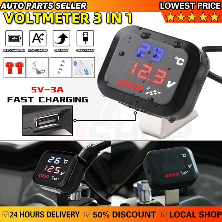 【Original+24hours delivery】KOSO Voltmeter 12V For Motorcycle/Car 3 in1 ...