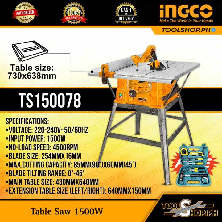INGCO Table saw 10 Inch 1500W TS150078 with FREE TOOLSET | Lazada PH