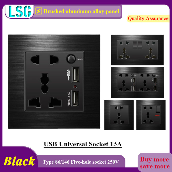 LSG Electrical Outlet 13a Wall Universal Socket With Switch Black ...