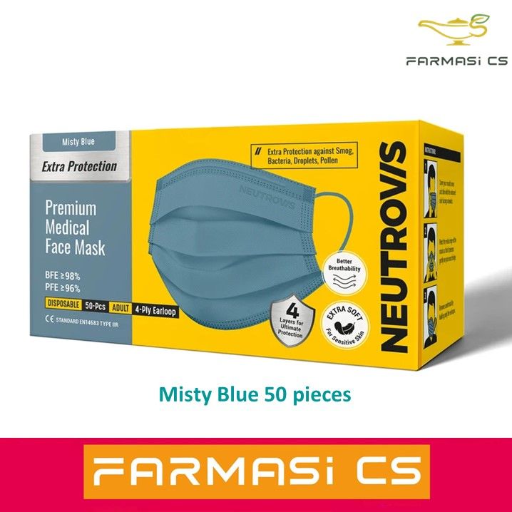 Neutrovis 4 PLY Ear Loop Premium Medical Face Mask ( Misty Blue ) 50 ...