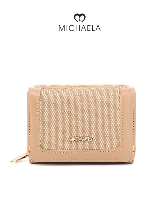 MICHAELA Sophisticated Samll Wallet with Stitch-Trims Canvas Texture ...