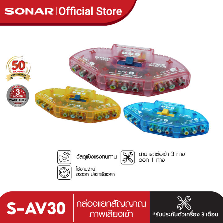 SONAR กล่องแยกสัญญาณภาพเสียงเข้า 3ทางออก1ทาง รุ่น S-AV30 3-Way Audio ...