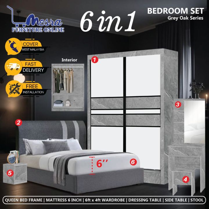 MESRA - QUEEN 4 Ft Sliding Bedroom Set /Set Bilik Tidur/Almari Baju ...