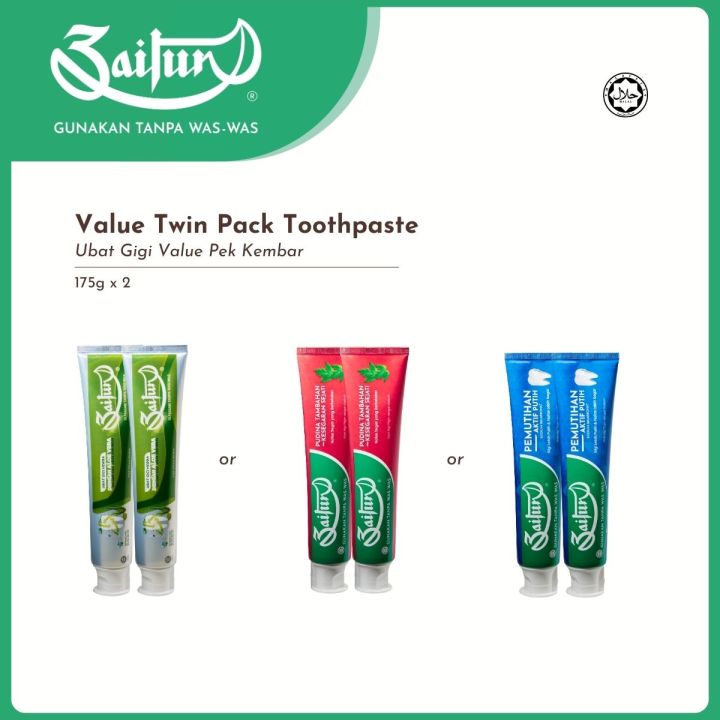 ZAITUN Toothpaste Value Pack - Extra Mint/Whitening/Aloe Vera (175g x 2 ...