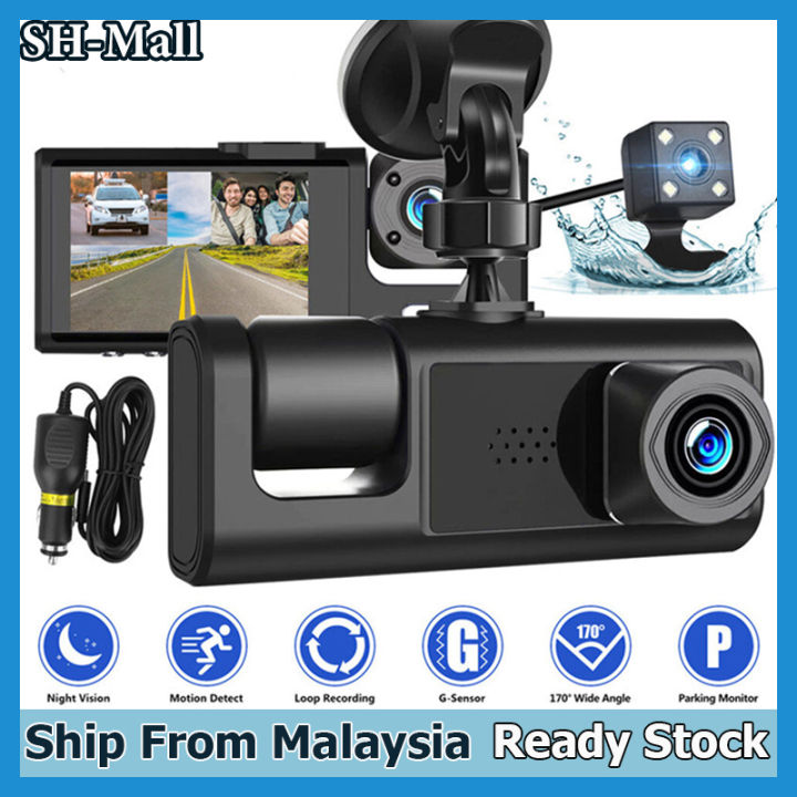 【Ready Stock】3 Channel Dash Cam Front and Rear Inside 1080P Dash Camera ...