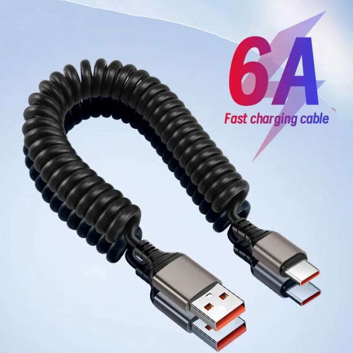 6A Super Fast Charging Car Data Cable Retractable Spring USB Type C ...